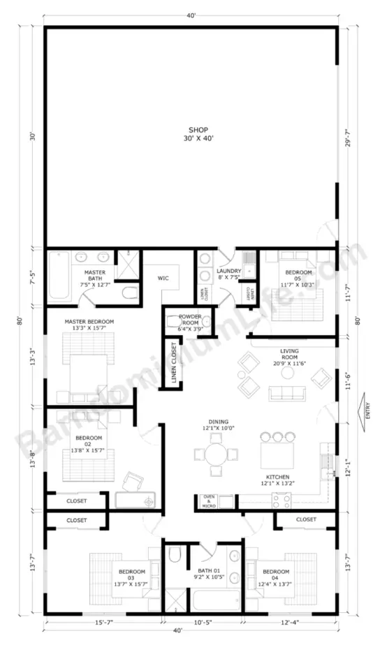 50x80 Pole Barn House Floor Plan 50x80 Metal Buildings | US Patriot