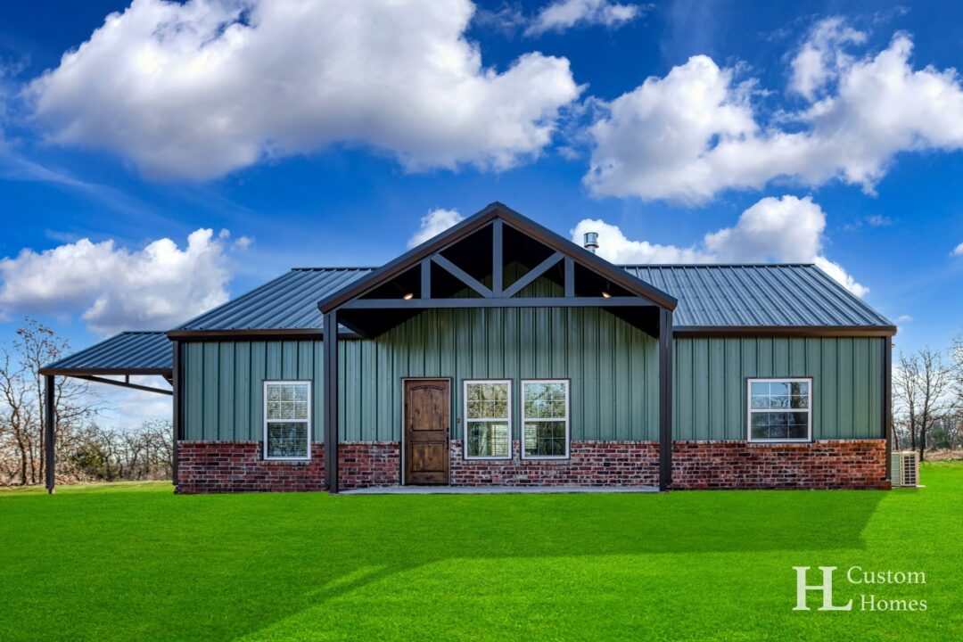 Green Barndominium with Carport by HL Custom Homes (Rolling Hills, TX)