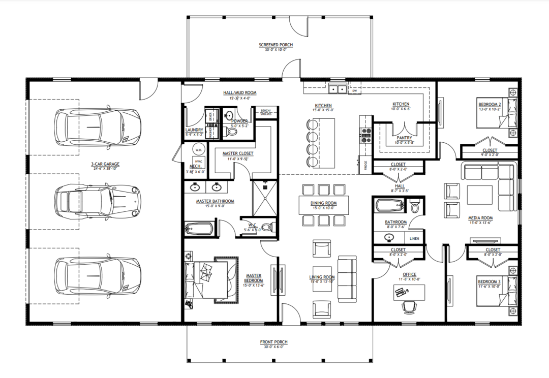 9 Stunning 3 Car Garage Barndominium Floor Plans