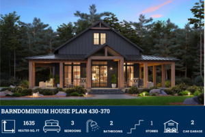 1635 Sq Ft, 3 Bed, 2 Bath, 2 Car-Garage Barndominium House Plan 430-370